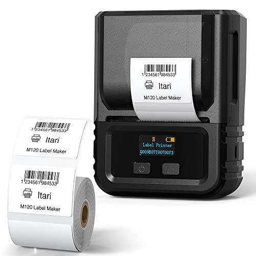 Itari M120 Label Makers Bluetooth Label Printer Label Maker Machine with Tape for Small Business, Envelopes, Candle, Jars, Clothes, Files, Compatible with Android & iOS System, Black