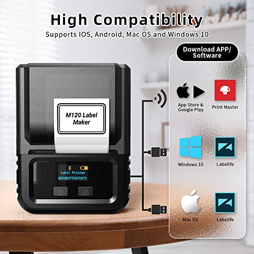 Itari M120 Label Makers Bluetooth Label Printer Label Maker Machine with Tape for Small Business, Envelopes, Candle, Jars, Clothes, Files, Compatible with Android & iOS System, Black