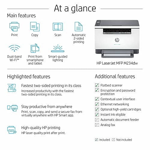 HP LaserJet MFP M234dw All-In-One Wireless Monochrome Laser Multifunction Printer, Print Scan Copy-30 ppm, 600 x 600 dpi, 1.3" LCD, 8.5" x 14", Auto Duplex Printing, USB, Ethernet, Cbmou Printer_Cable