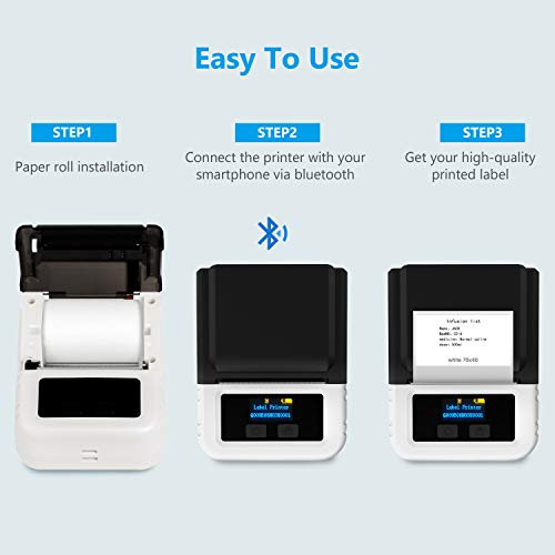 Label Printer Bluetooth Portable Thermal Label Maker with USB Rechargeable，Bluetooth Wireless Sticker Printer Maker,Apply to Labeling,QR Code,Bar Code, Compatible with Android, iOS