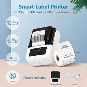 Label Printer Bluetooth Portable Thermal Label Maker with USB Rechargeable，Bluetooth Wireless Sticker Printer Maker,Apply to Labeling,QR Code,Bar Code, Compatible with Android, iOS