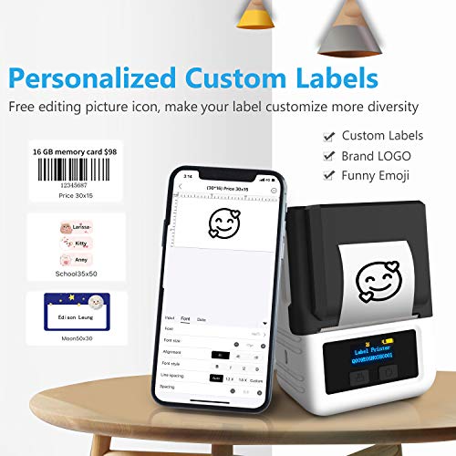 Label Printer Bluetooth Portable Thermal Label Maker with USB Rechargeable，Bluetooth Wireless Sticker Printer Maker,Apply to Labeling,QR Code,Bar Code, Compatible with Android, iOS