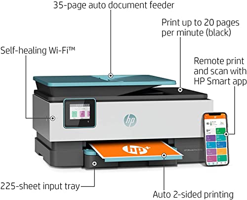 HP OfficeJet Pro 80 28e All-in-One Wireless Color Inkjet Printer, Print Scan Copy Fax, Ethernet, 20 ppm, Auto 2-Sided Printing, 4800 x 1200 dpi, Blue (Renewed)