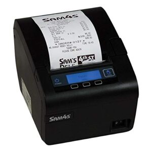 sam4s ellix 40 multi-functional thermal receipt printer, dual interface, up to 270mm prints per second, prints watermarks, drop and print paper loading, anti-jam technology, black