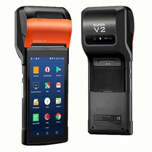 mobile pos printer sunmi v2 pos terminal with 58mm thermal receipt printer, speaker, cam, barcode scanner in one handheld pda printer, compatible with loyverse ireap cashstock for sales retail print