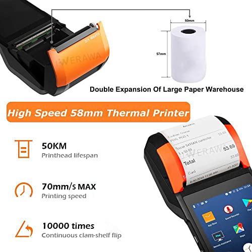 Mobile POS Printer SUNMI V2 POS Terminal with 58mm Thermal Receipt Printer, Speaker, Cam, Barcode Scanner in One Handheld PDA Printer, Compatible with Loyverse iREAP CashStock for Sales Retail Print