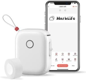 marklife p12 label maker machine with tape – portable bluetooth label printer, mini printer can print continuous label, sticker printer compatible with ios android, for business home office (white)