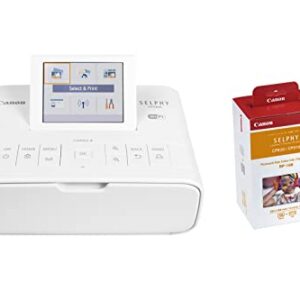 Canon SELPHY CP1300 Wireless Compact Photo Printer + RP-108 High-Capacity Color Ink/Paper Set Bundle, White