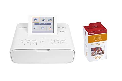 Canon SELPHY CP1300 Wireless Compact Photo Printer + RP-108 High-Capacity Color Ink/Paper Set Bundle, White