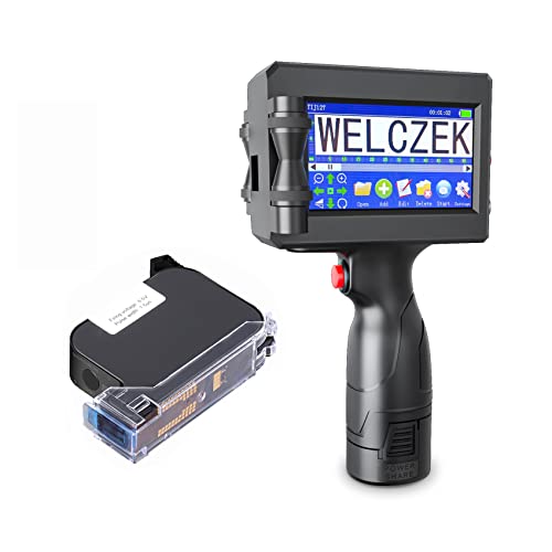 WELCZEK TIJ127 Handheld Inkjet Printer, Portable Handheld Printer with 4.3Inch Touch Screen Quick Drying Inkjet Coding Machine for Barcode Label Text Logo QR Code Batch Number (Support 25 Languages)