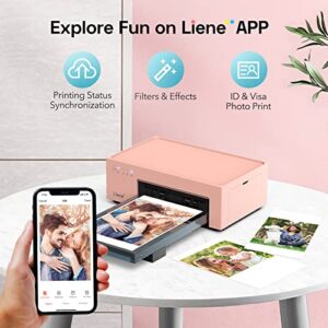 Liene 4x6'' Photo Printer Bundle (60 Sheets + 2 Ink Cartridges), Wi-Fi Picture Printer, Photo Printer for iPhone, Android, Smartphone, Computer, Dye-Sublimation, Photo Printer for Home Use, Pink