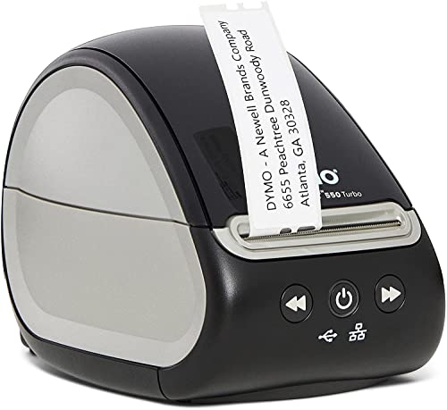 DYMO LabelWriter 550 Turbo Direct Thermal Label Printer, Black - USB and LAN Connectivity Monochrome Label Maker - Print up to 90 Labels Per Minute, 300 dpi, Auto Label Recognition - BROAG