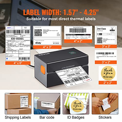 VEVOR Thermal Label Printer HD(300DPI), Shipping Label Printer w/Auto Label Recognition, Support Windows/MacOS/Linux/Chromebook, Compatible w/USPS, Amazon, Ebay, Etsy, UPS etc.