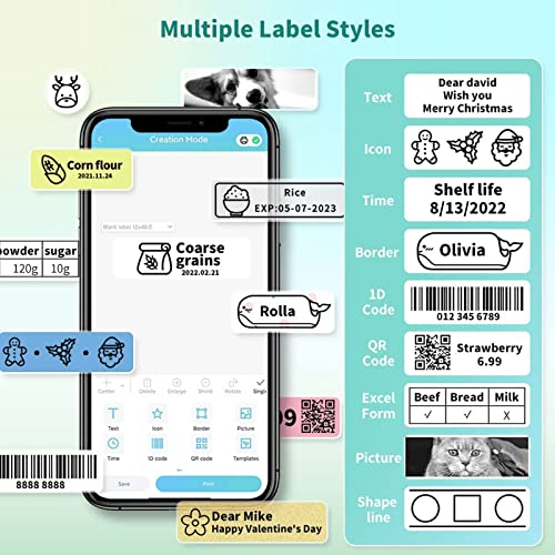 Label Maker, Mini Label Maker Machine with Tape, Portable Bluetooth Label Printer, Wireless Labeler Handheld Sticker Maker Included Multiple Templates Available for Storage, Study, Office, Home