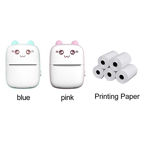 Portable Printer, Mini Pocket Printer, Mini Thermal Printer,200DPI Wireless Bluetooth BT 4.0 Photo Printer, Label Memo Receipt Paper Smart Printer with 1 Roll Thermal Paper (Blue)