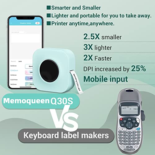 Label Maker Machine with Tape, Memoqueen Q30S Portable Mini Bluetooth Thermal Label Printer for Storage, Barcode, Mailing, Office, Home, Organizing, Sticker Label Makers with Multiple Templates, Green