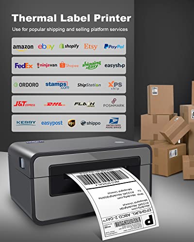 POLONO Shipping Label Printer Gray, 4x6 Thermal Label Printer for Shipping Packages, Commercial Direct Thermal Label Maker, Label Holder, Thermal Label Holder for Fan-Fold and Roll Labels