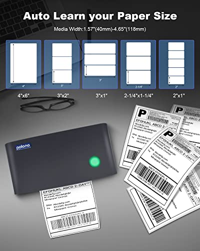 POLONO Shipping Label Printer Gray, 4x6 Thermal Label Printer for Shipping Packages, Commercial Direct Thermal Label Maker, Label Holder, Thermal Label Holder for Fan-Fold and Roll Labels