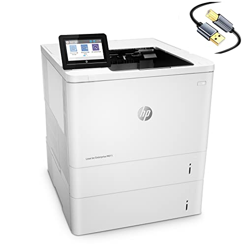 HP Laserjet Enterprise M611x Wireless Ethernet Monochrome Laser Printer, Print only, White - Auto Duplex Printing, 65 ppm 1200x1200 dpi, WiFi, EPEAT Gold, 4.3" Touchscreen, 512MB, Cbmou Printer Cable