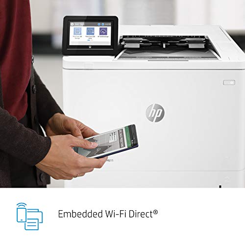 HP Laserjet Enterprise M611x Wireless Ethernet Monochrome Laser Printer, Print only, White - Auto Duplex Printing, 65 ppm 1200x1200 dpi, WiFi, EPEAT Gold, 4.3" Touchscreen, 512MB, Cbmou Printer Cable