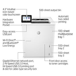 HP Laserjet Enterprise M611x Wireless Ethernet Monochrome Laser Printer, Print only, White - Auto Duplex Printing, 65 ppm 1200x1200 dpi, WiFi, EPEAT Gold, 4.3" Touchscreen, 512MB, Cbmou Printer Cable