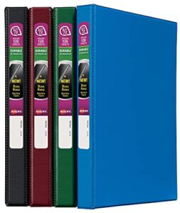 avery durable 3 ring binder, 0.5″ slant rings, color (black, blue, maroon, green) will vary, 1 binder (11058)