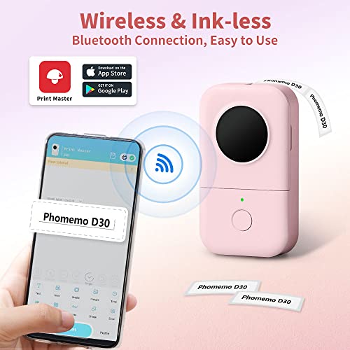 Compatible with Phomemo D30 Label Maker Machine with Tapes, Portable Bluetooth Wireless Sticker Maker Machine, Mini Label Printer Multiple Templates Fonts Available for Phone Pad Office Home Labeling