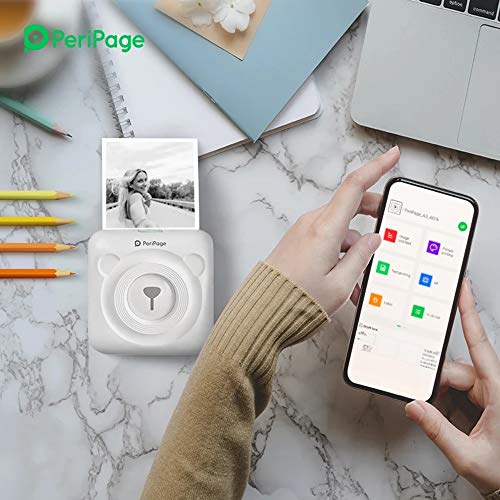 PeriPage Mini Portable Paper Photo Pocket Thermal Printer 58 mm Printing Wireless Bluetooth Android iOS Printers (White)