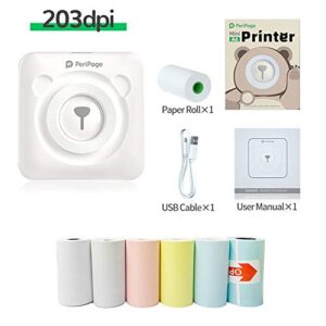 PeriPage Mini Portable Paper Photo Pocket Thermal Printer 58 mm Printing Wireless Bluetooth Android iOS Printers (White)