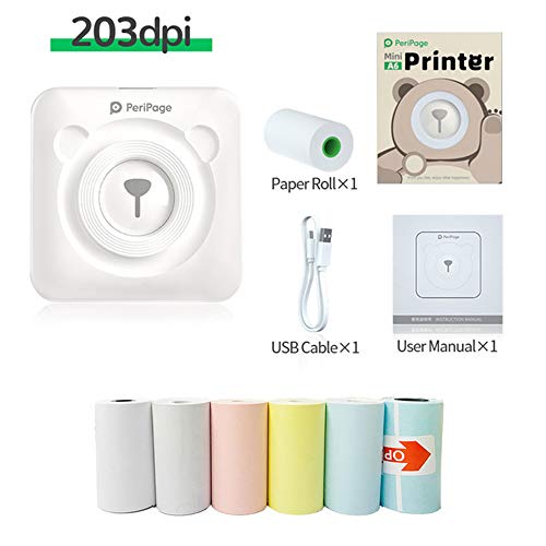 PeriPage Mini Portable Paper Photo Pocket Thermal Printer 58 mm Printing Wireless Bluetooth Android iOS Printers (White)