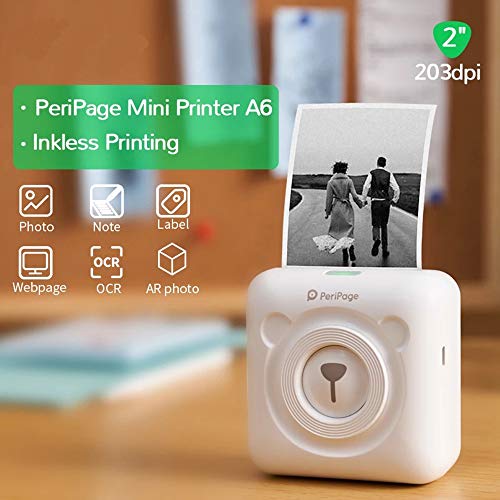 PeriPage Mini Portable Paper Photo Pocket Thermal Printer 58 mm Printing Wireless Bluetooth Android iOS Printers (White)