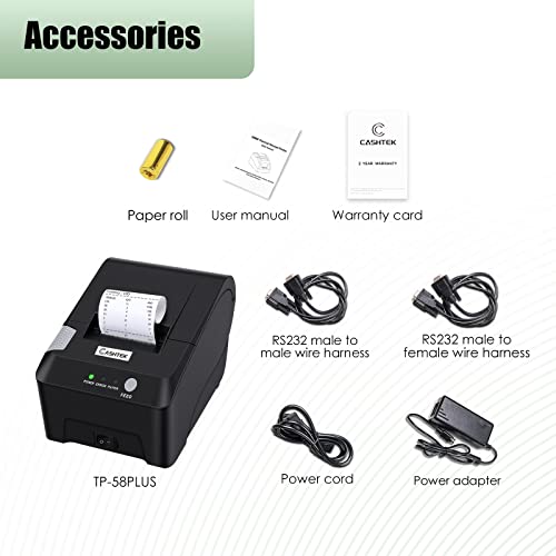 CASHTEK TP-58PLUS Thermal POS Printer, 58mm Receipt Printer, RS-232 Serial & Cash Drawer Interface for ESC/POS,Support Connect Money Counter Machine & Cash Drawer