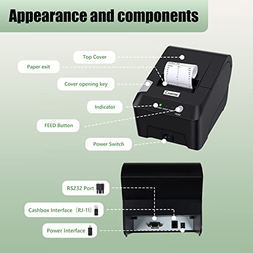 CASHTEK TP-58PLUS Thermal POS Printer, 58mm Receipt Printer, RS-232 Serial & Cash Drawer Interface for ESC/POS,Support Connect Money Counter Machine & Cash Drawer