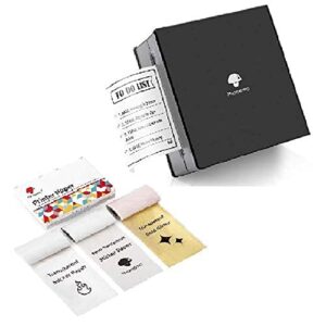 phomemo m02 mini bluetooth label maker with 1 transparent/semi-transparent/gold glitter sticker paper, black