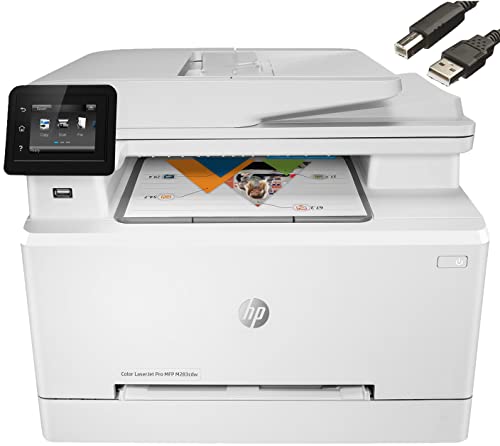 HP Color Laserjet Pro M283cdwC Wireless All-in-One Laser Printer, Print Scan Copy Fax, Auto 2-Sided Printing, Remote Mobile Print, 22ppm, 260-Sheet, 256MB, White - Bundle with JAWFOAL Printer Cable