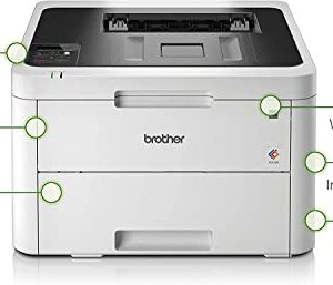 Brother Color HL-L3230CDW Compact Wireless Digital Laser Printer for Home Office, White - Print Only - 25 ppm, 2400 x 600 dpi, 8.3 x 13 Print Size, Auto Duplex Printing, 250 Sheet, Ethernet