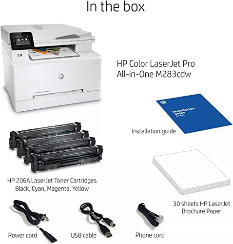 HP Laserjet Pro MFP M283cdw Wireless Color All-in-One Laser Printer, Print&Copy&Scan&Fax, up to 22 ppm, 600x600 dpi, 2.7" Color Touchscreen, Work with Alexa (7KW73A), with Lanbertent Printer Cable