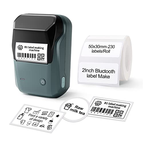 Label Makers - B1 Thermal Label Printer, 2 Inch Portable Bluetooth Label Maker with Tape Easy to Use for Office, Home, Barcode, Business, Clothing, Address, Mailing, Compatible with iOS & Android