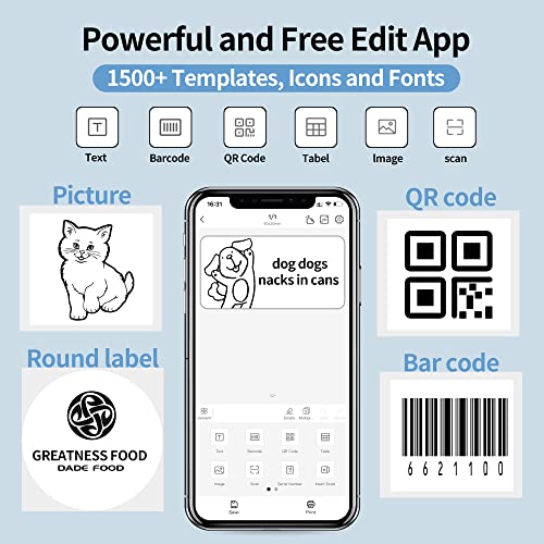 Label Makers - B1 Thermal Label Printer, 2 Inch Portable Bluetooth Label Maker with Tape Easy to Use for Office, Home, Barcode, Business, Clothing, Address, Mailing, Compatible with iOS & Android