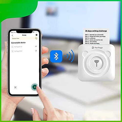 Mini Thermal Photo Printer, Wireless Picture Label Memo Receipt Paper Printer with Bluetooth 203DPI, Suitable for Android iOS Window (White)