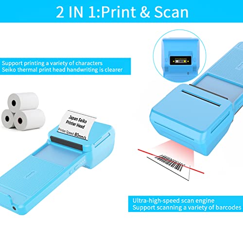 Back Clip Bluetooth 58mm Thermal Receipt Printer and 1D/2D/QR Barcode Scanner Bluetooth 2 in 1 Work with iOS,Windows,Mac,Android