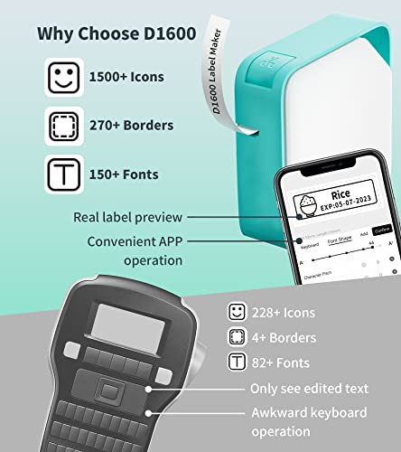 Vixic Label Maker Machine with Tape D1600 Label Maker Bluetooth Label Printer Sticker Maker for Phone Labeler Machine with Multiple Templates for Home, Office, School, Storage, Kitchen, Gift Labeling