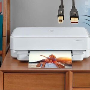 HP Envy 6052e All-in-One Wireless Color Inkjet Printer, Print Copy Scan, 2-Sided Printing, WiFi USB Bluetooth Connectivity, 6 Months Instant Ink Included, White, W/Silmarils Printer Cable