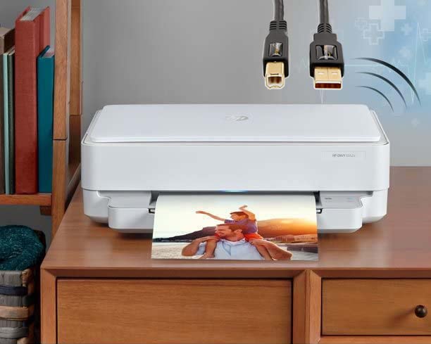 HP Envy 6052e All-in-One Wireless Color Inkjet Printer, Print Copy Scan, 2-Sided Printing, WiFi USB Bluetooth Connectivity, 6 Months Instant Ink Included, White, W/Silmarils Printer Cable