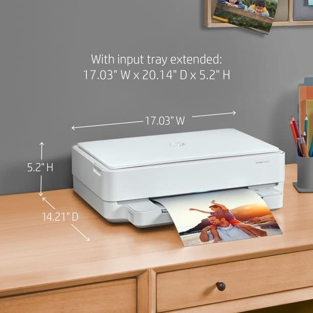 HP Envy 6052e All-in-One Wireless Color Inkjet Printer, Print Copy Scan, 2-Sided Printing, WiFi USB Bluetooth Connectivity, 6 Months Instant Ink Included, White, W/Silmarils Printer Cable