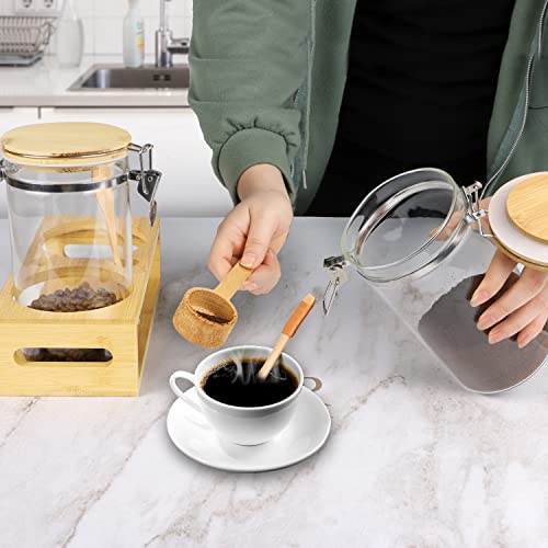 Glass Coffee Containers with Airtight Locking Clamp Bamboo Lids,2Pcs 45oz BPA Free Coffee Canister Set Bean Storage with Scoop and Measuring Spoon,Large Capacity Glass Food Storage Jars for Tea Sugar