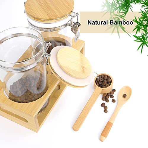 Glass Coffee Containers with Airtight Locking Clamp Bamboo Lids,2Pcs 45oz BPA Free Coffee Canister Set Bean Storage with Scoop and Measuring Spoon,Large Capacity Glass Food Storage Jars for Tea Sugar