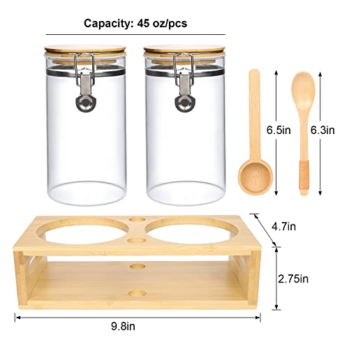 Glass Coffee Containers with Airtight Locking Clamp Bamboo Lids,2Pcs 45oz BPA Free Coffee Canister Set Bean Storage with Scoop and Measuring Spoon,Large Capacity Glass Food Storage Jars for Tea Sugar