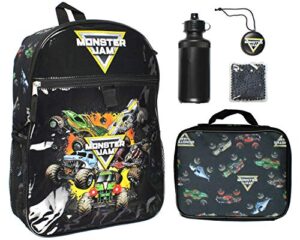 monster jam megladon grave digger max-d monster trucks backpack lunch bag water bottle ice pack 5 piece mega set