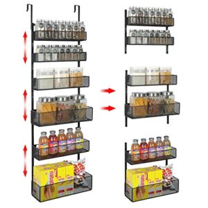 over the door pantry organizer 6-tier adjustable tiers hanging & wall mount spice rack,metal tube behind the door storage shelf,6 adjustable baskets with 4 sizes & small mesh for kitchen,bathroom